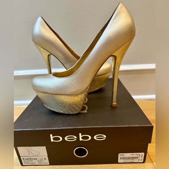 bebe | Shoes | Bebe Gold Platform Heels Euc In Original Box Sz 8 | Poshmark